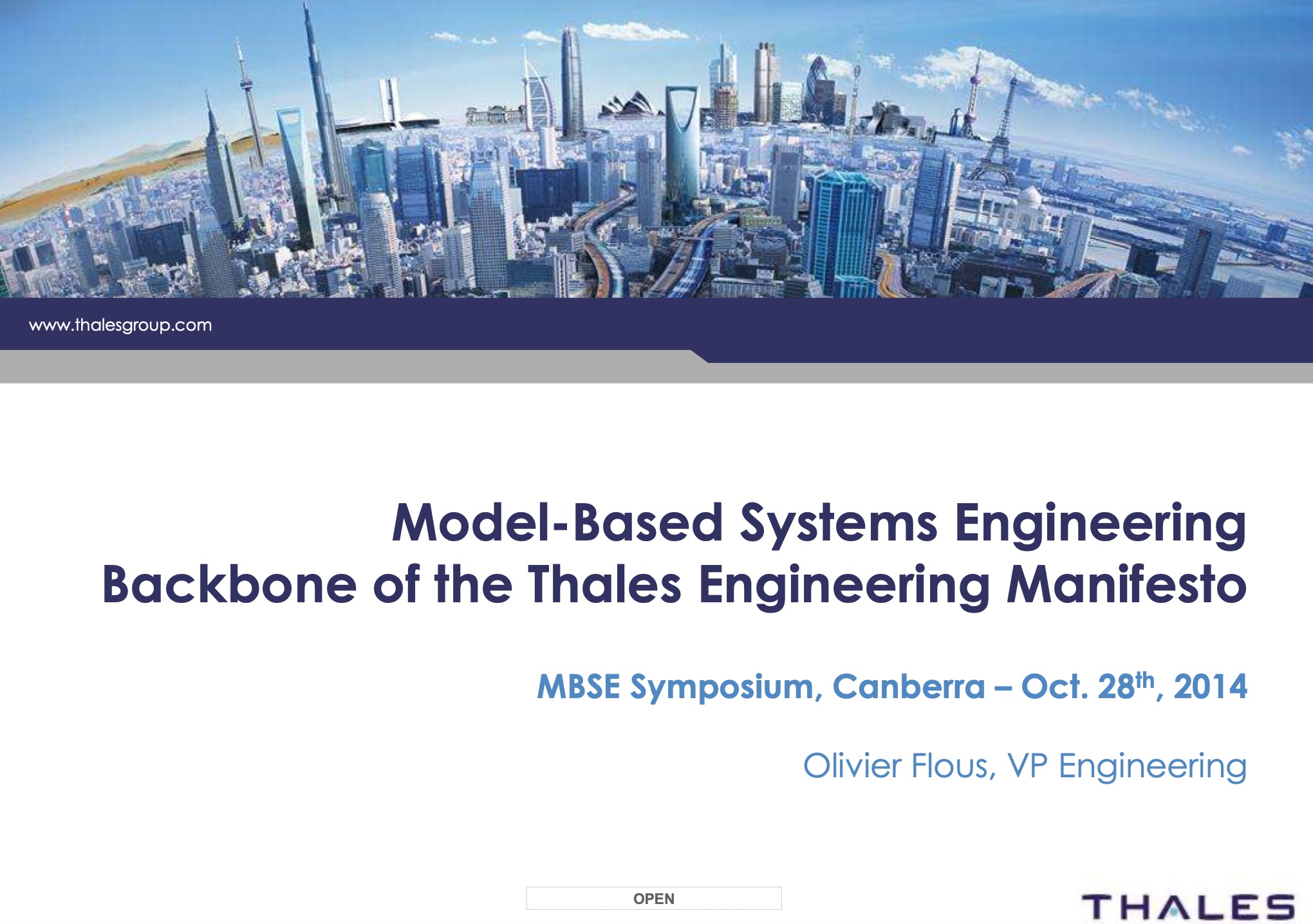 Model-Based Systems Engineering Backbone of the Thales Engineering Manifesto | SE Goldmine